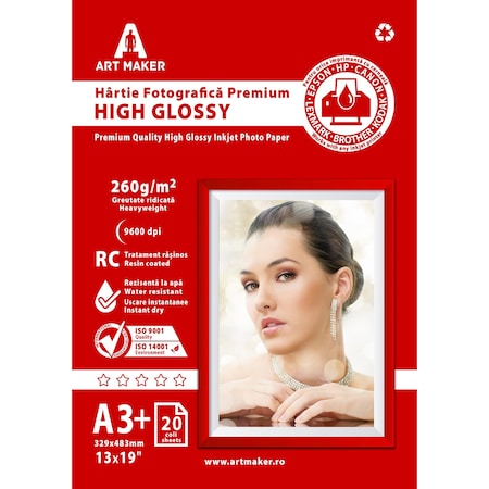 Hartie foto Art Maker, Premium High Glossy, 260g/mp, rc, A3+, 20 coli - eMAG.ro