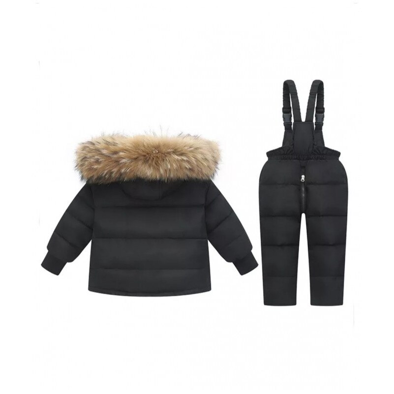 Costum de iarna pentru copii cu blana naturala si puf de rata Cynos ...