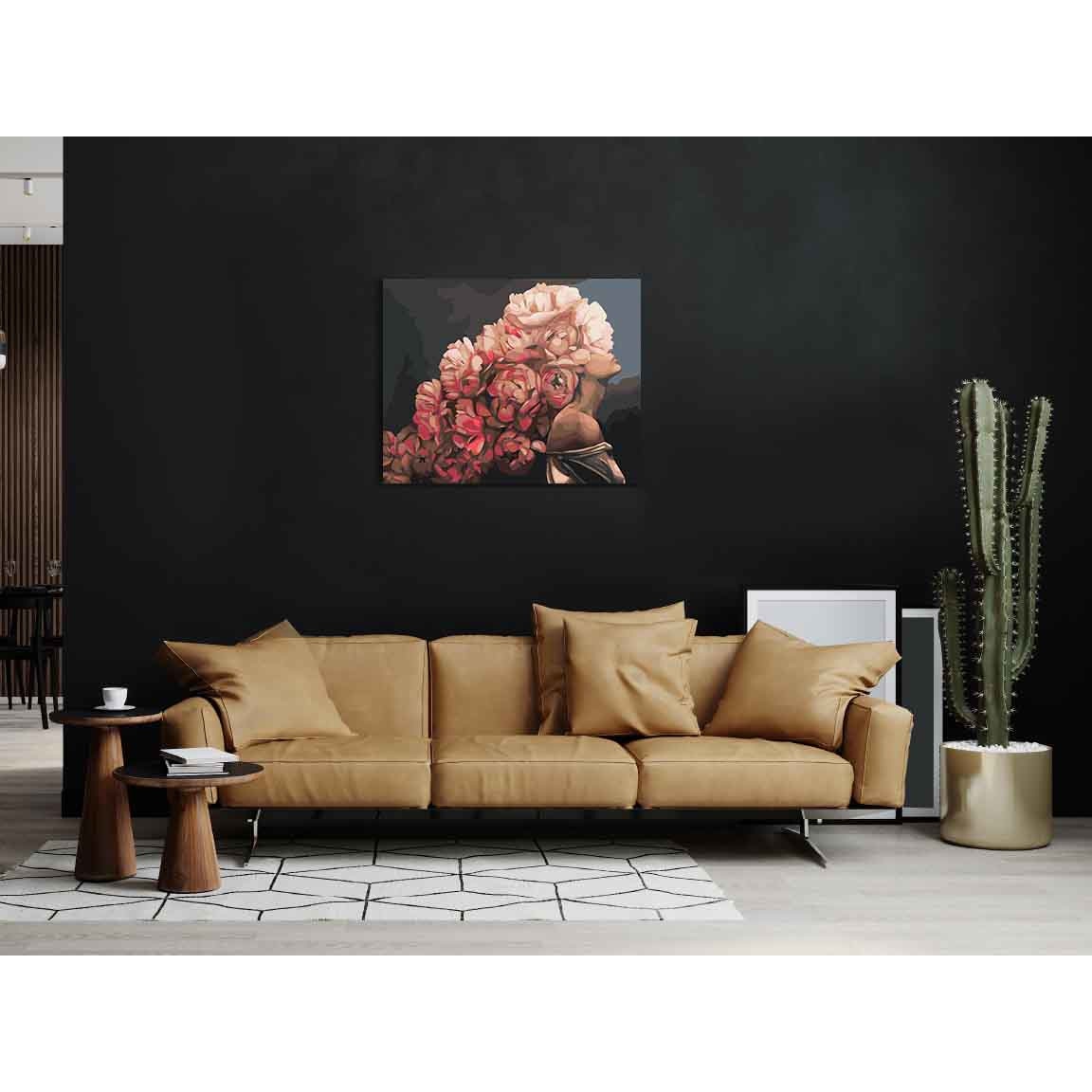 Set pictura pe numere Femeie cu floare 3165, panza bumbac pe rama lemn ...