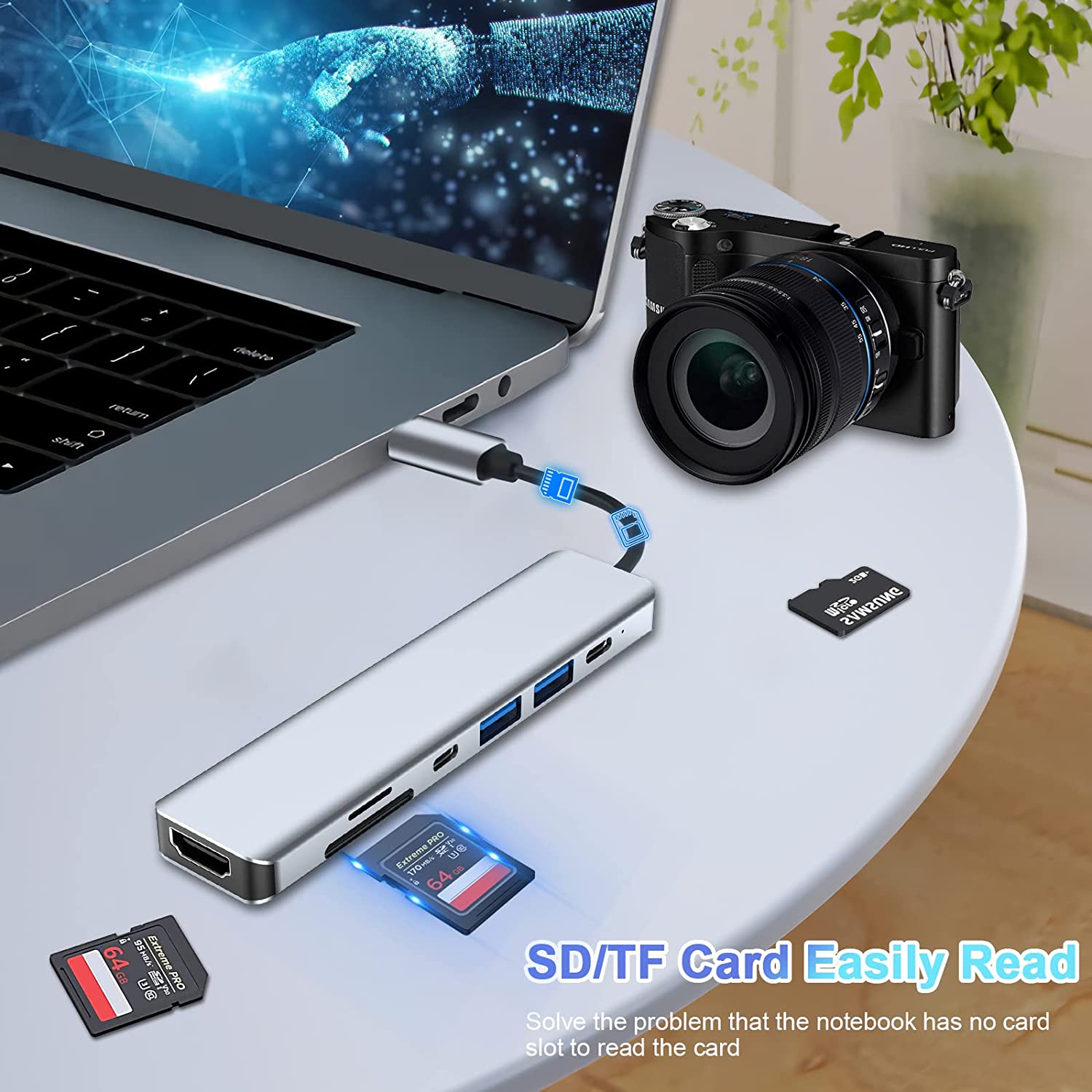 Hub USB 7 in 1 Tip C / USB 3.0. Cu Port HDMI 4K, Cu Card Reader ...