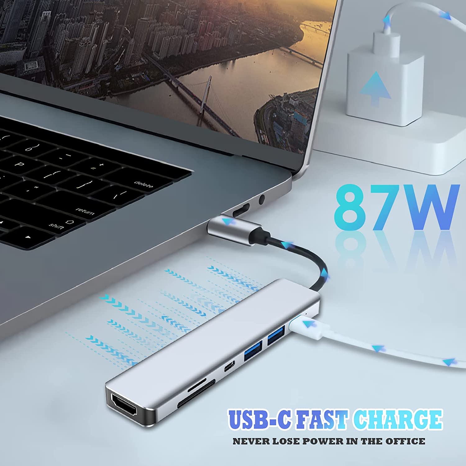 Hub USB 7 in 1 Tip C / USB 3.0. Cu Port HDMI 4K, Cu Card Reader ...