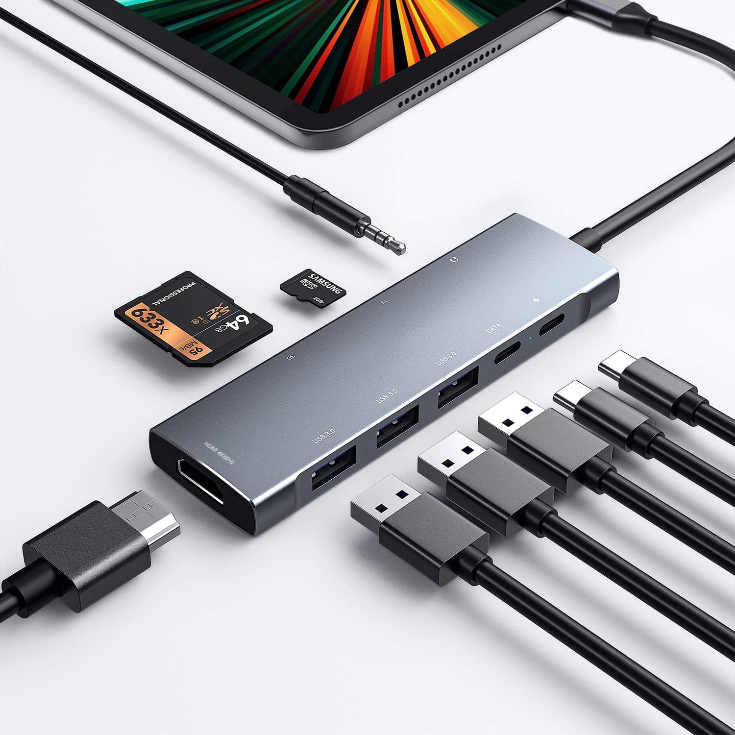 Hub Multiport 9 in 1, BKS, Card Reader SD/MicroSD, USB-C PD, Space Gray ...