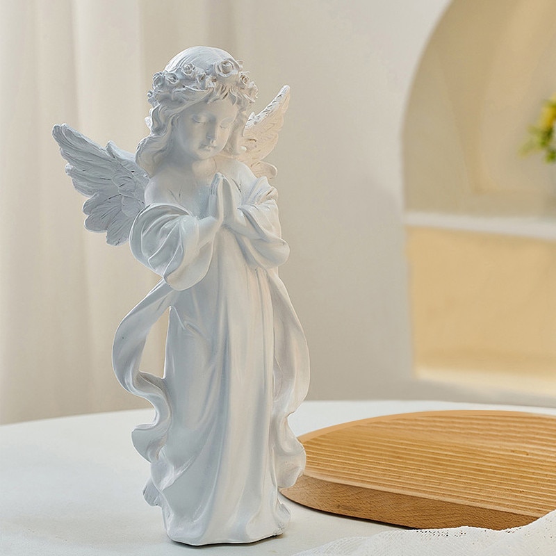 Statueta decorativa „Inger in rugaciune”, Rasina, 15x7,5x6cm, Alb - eMAG.ro