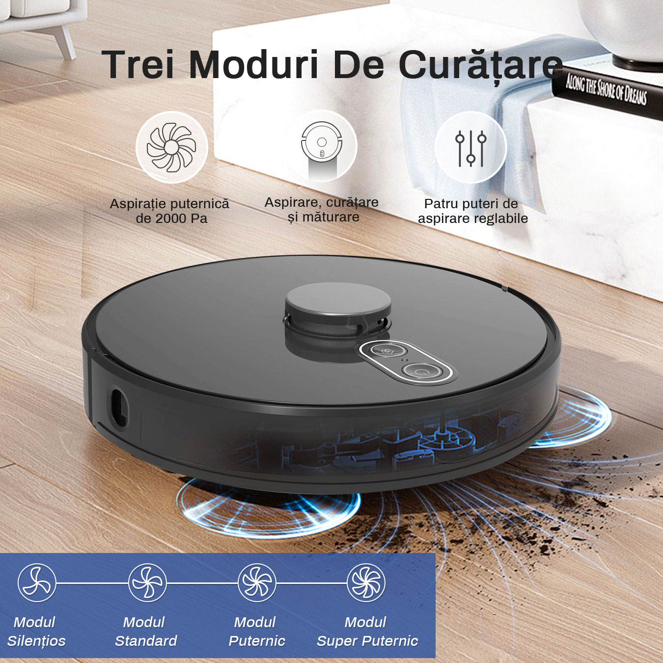 Robot de aspirare, LiDAR la 360 de grade, Camera pentru navigare, Maxim ...