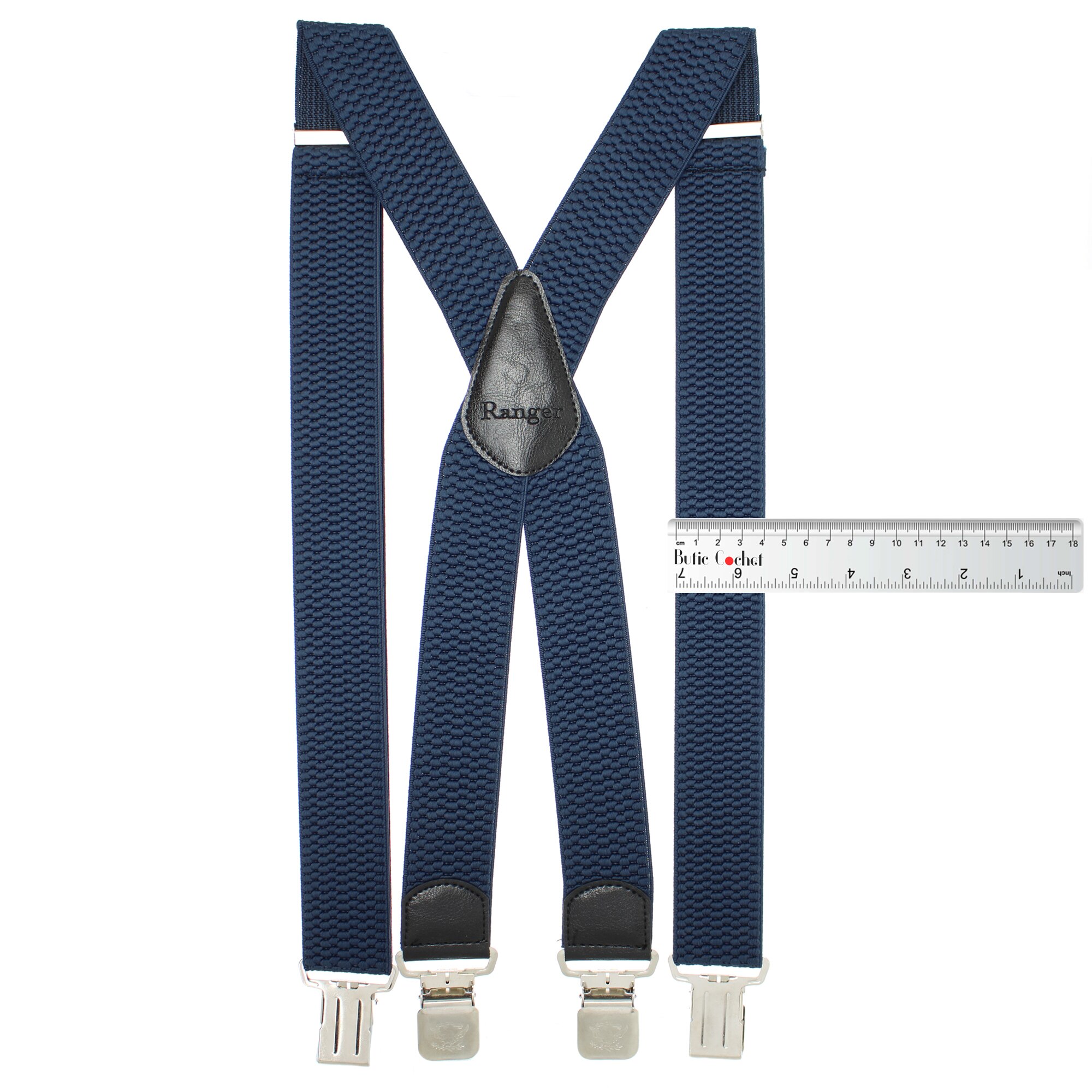 Bretele adulti unisex late, Albastru Navy, cu 4 inchizatori metalice ...