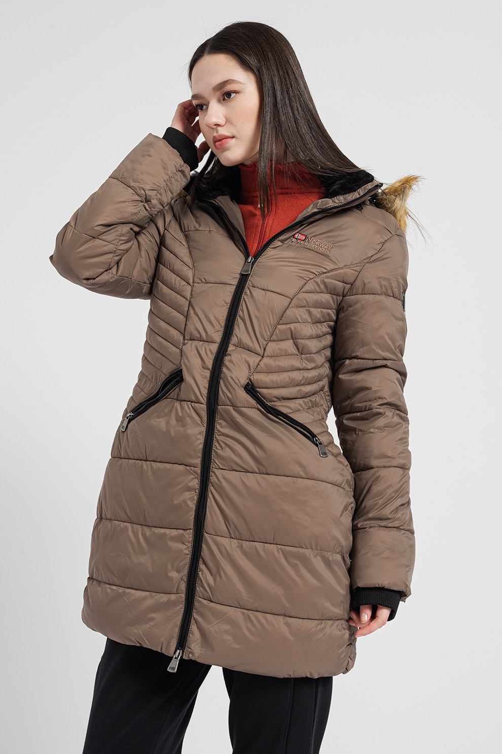 Geographical Norway, Geaca parka cu vatelina si gluga Abeille, Maro ...