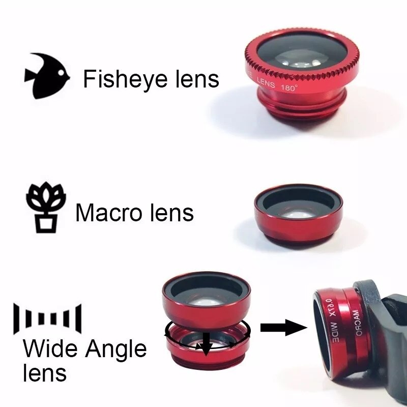 Универсални обективи за телефон AlianX, Mobi, Fish eye, Macro, Wide ...