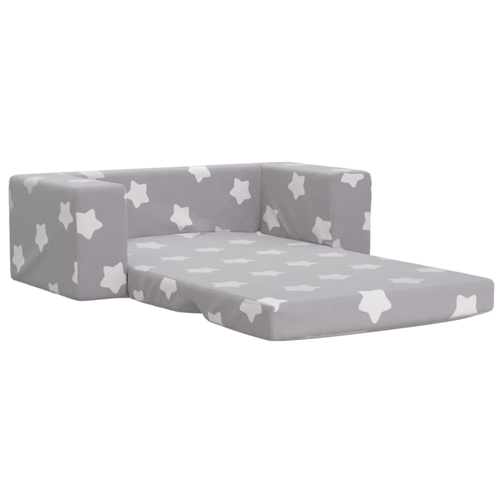 Canapea pentru copii 2 locuri vidaXL, gri deschis cu stele, plus moale ...