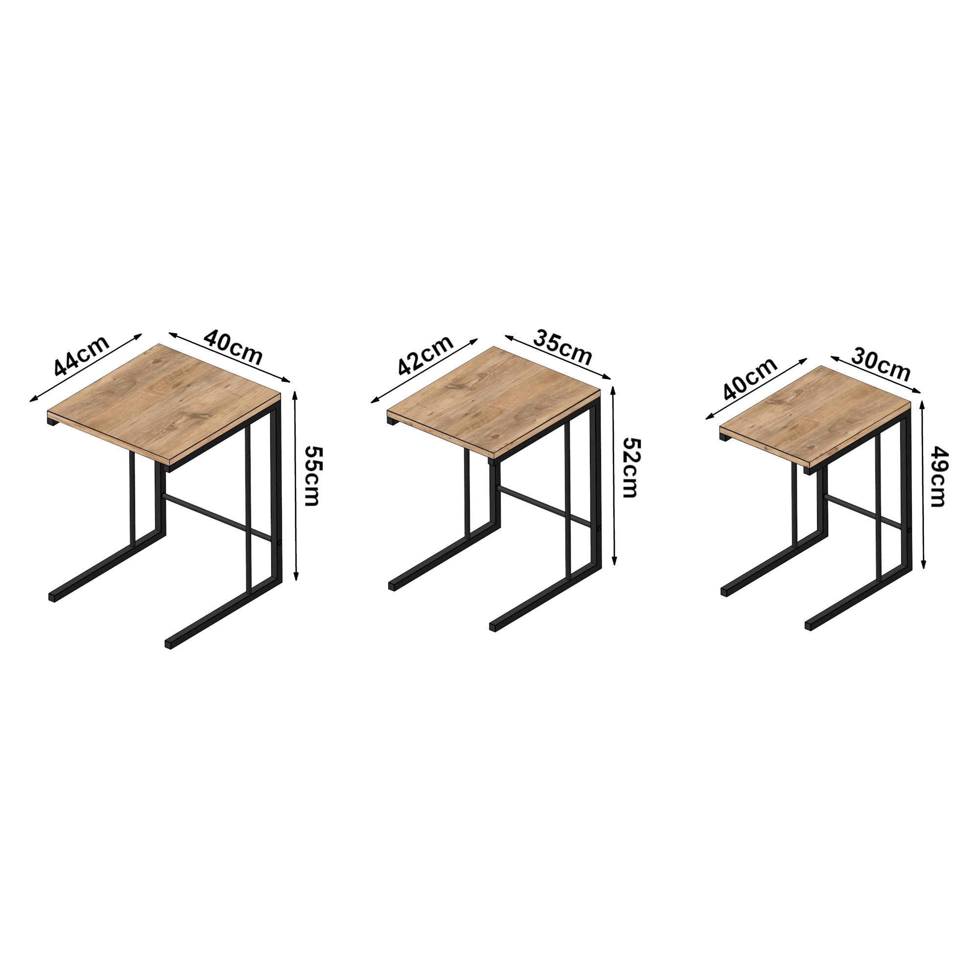 Set 3 bucati masute laterale, en.casa, Jakobstad, 55 x 44 x 40 cm ...
