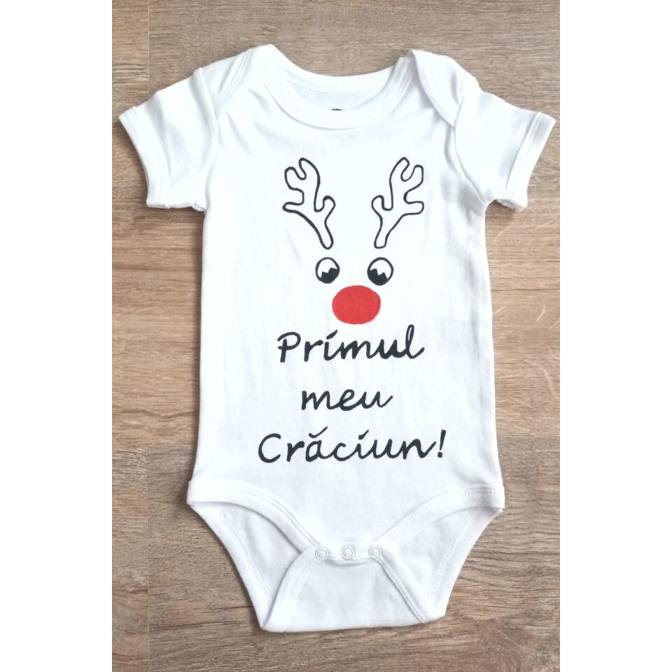 Body bebe, Primul meu Craciun, alb, pictat manual, bumbac, 3-6 luni ...