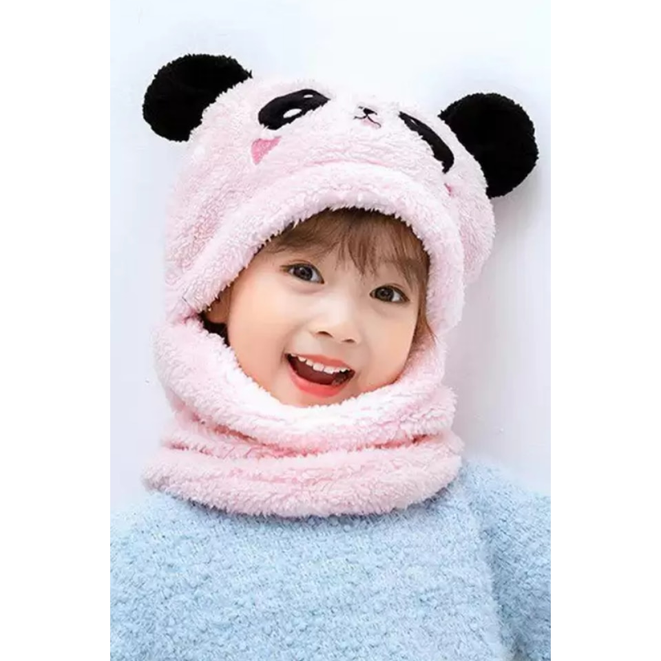 Caciula pentru copii, tip cagula, model ursulet zambitor, 1-5 ani, roz ...