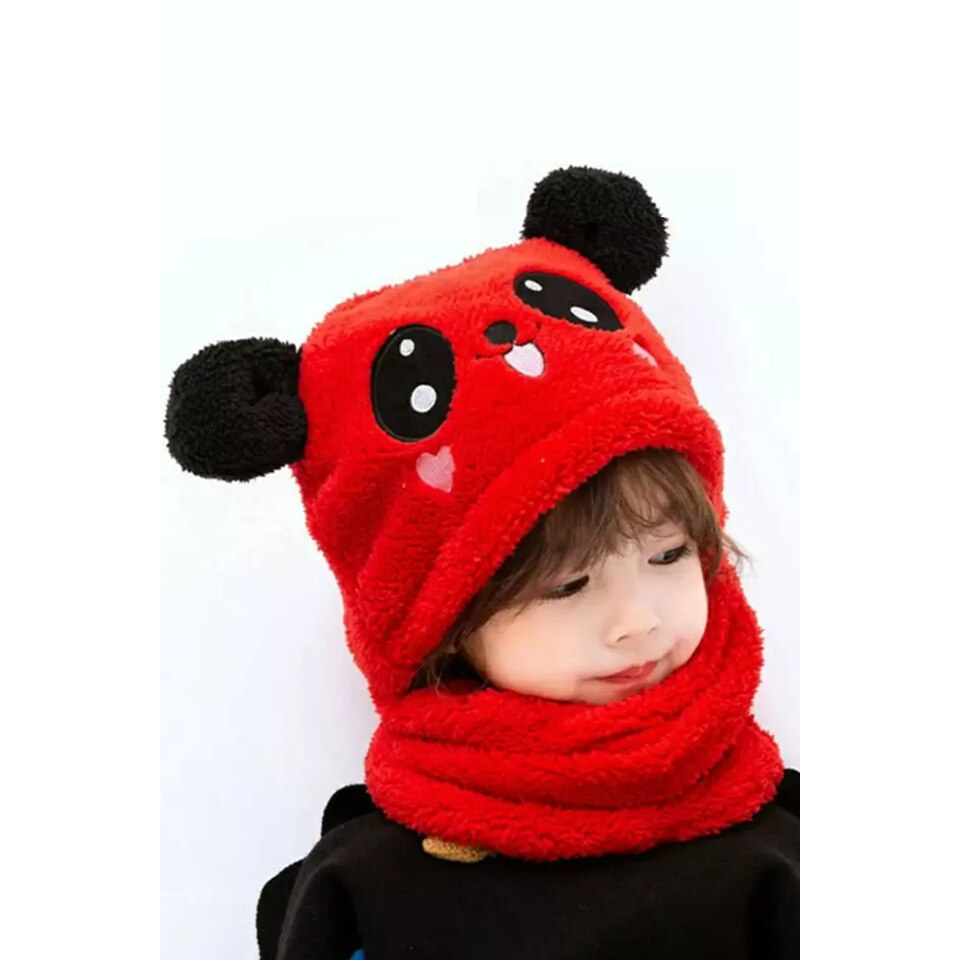 Caciula pentru copii, tip cagula, model ursulet zambitor, 1-5 ani, rosu ...