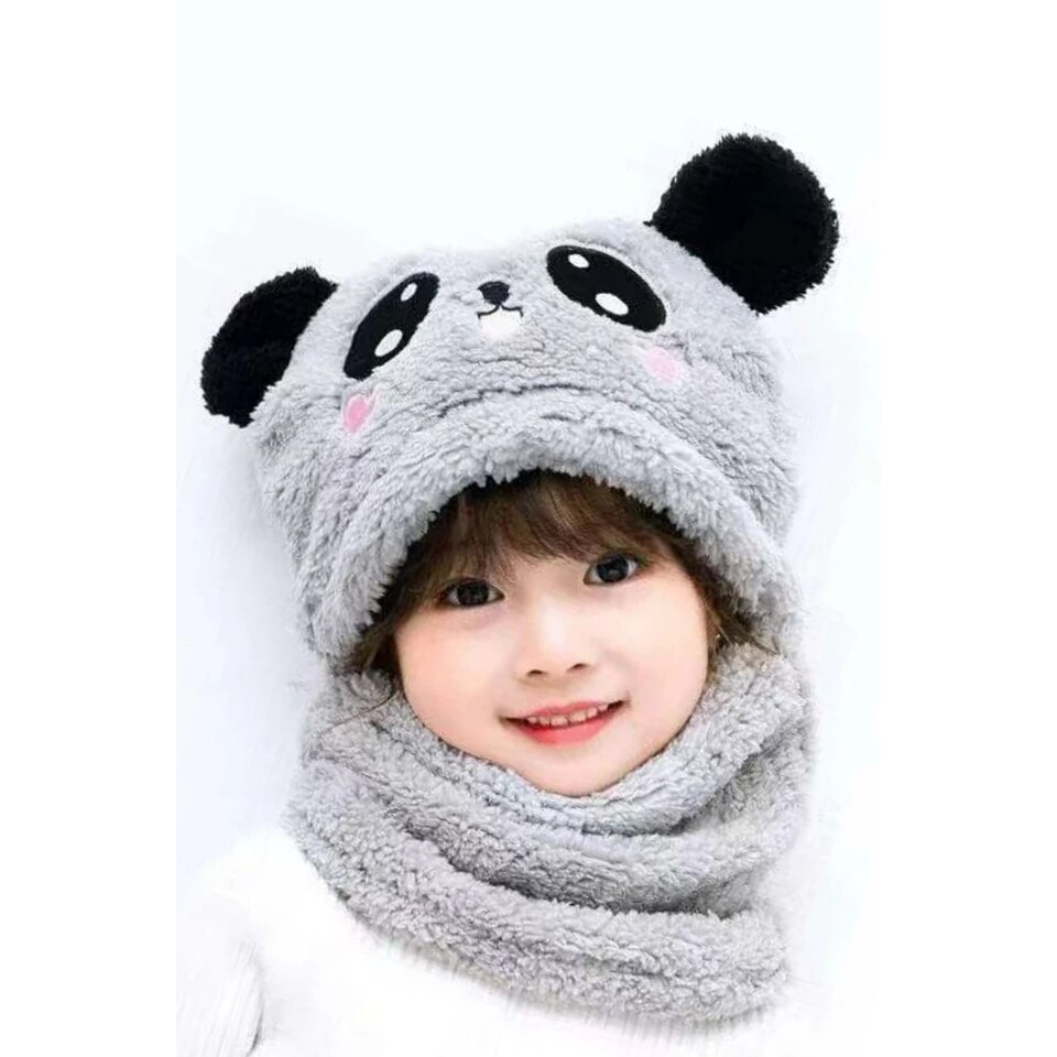 Caciula pentru copii, tip cagula, model ursulet zambitor, 1-5 ani, gri ...