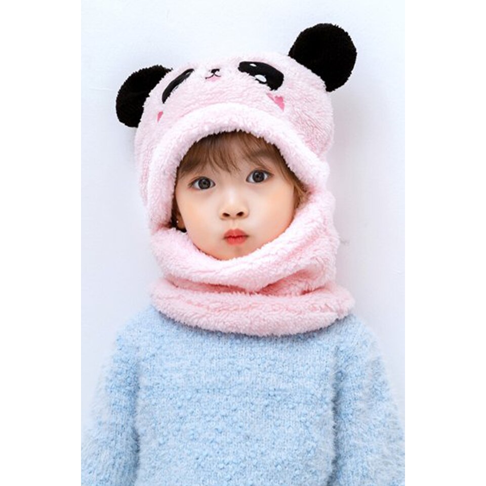 Caciula pentru copii, tip cagula, model ursulet zambitor, 1-5 ani, roz ...