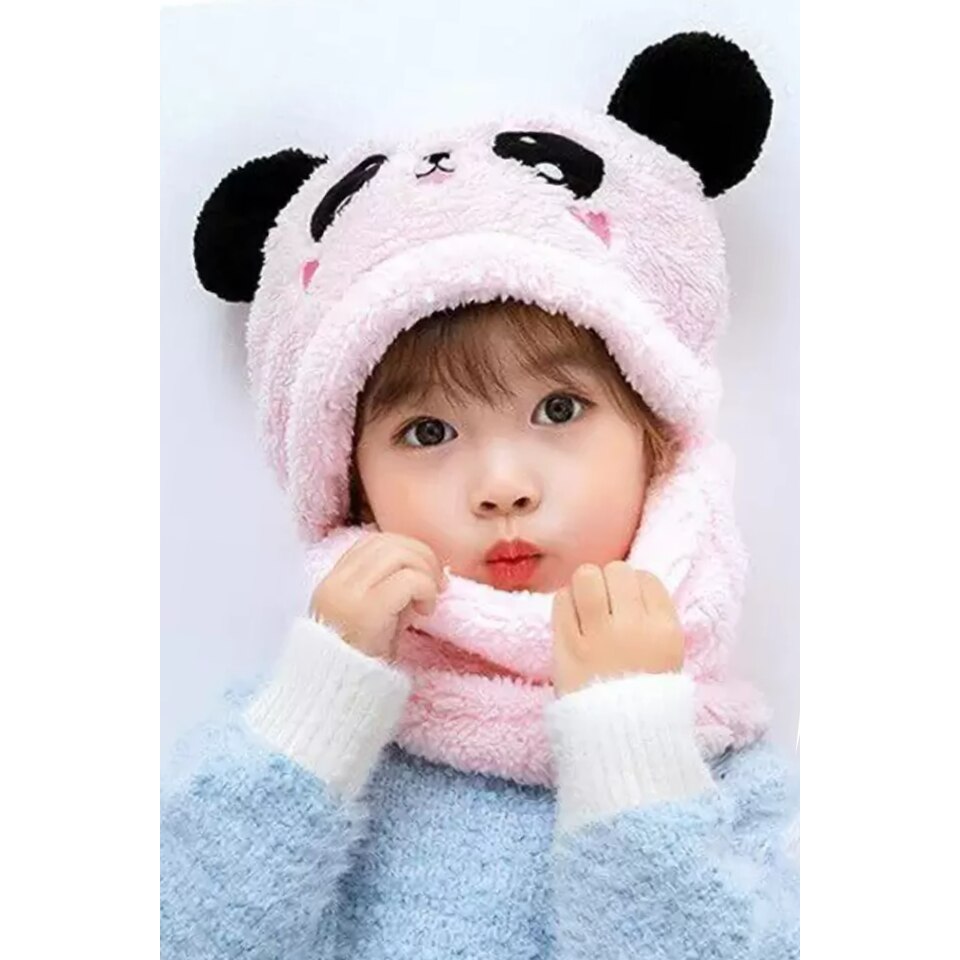 Caciula pentru copii, tip cagula, model ursulet zambitor, 1-5 ani, roz ...