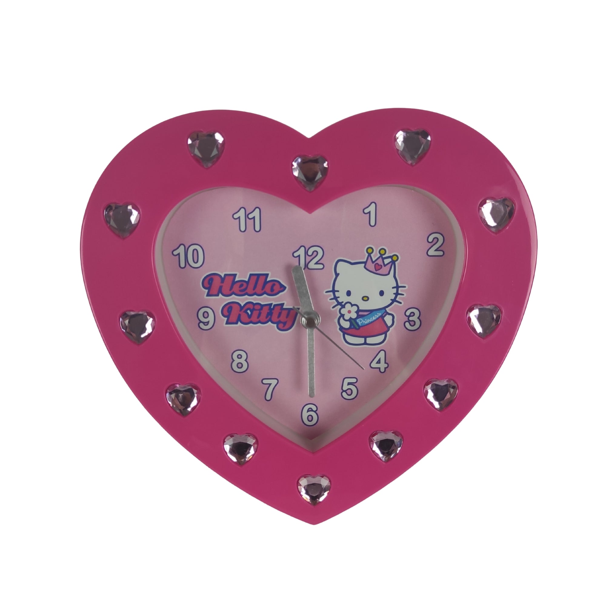 Ceas de masa sau perete Hello Kitty inima roz cu cristale, 17 x 18 cm ...