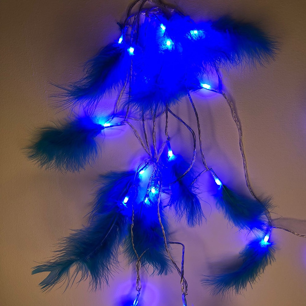 Instalatie decorativa LED cu pene colorate, 20 leduri, 3.5 m, albastru ...