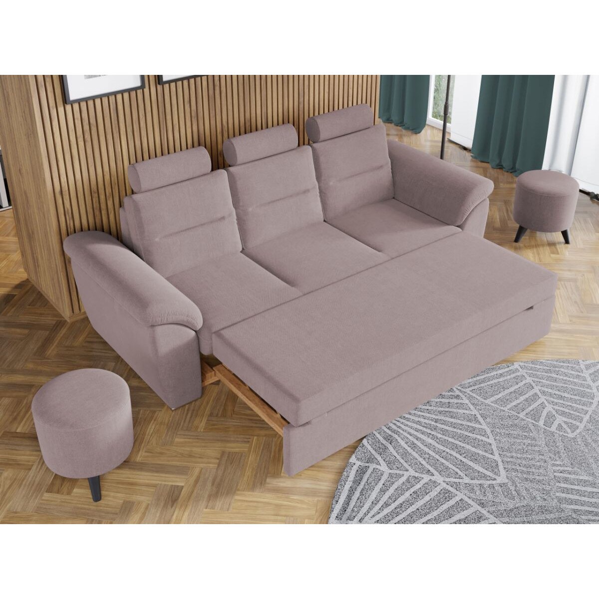 Canapea Biano, extensibila, cu tetiere reglabile, stofa, 250 x 90 x 105 ...