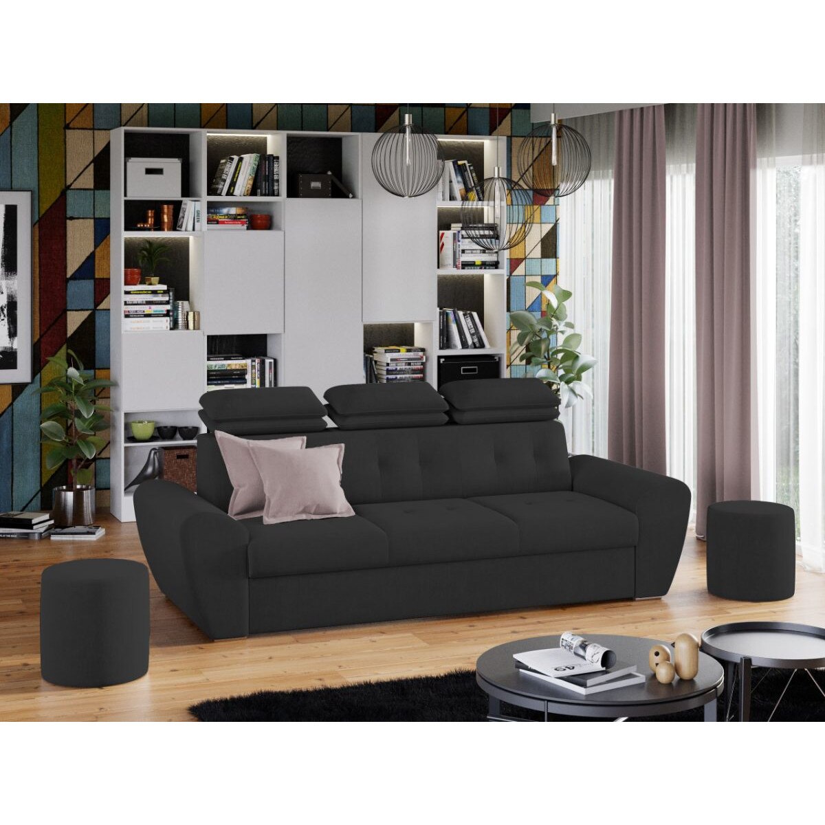 Canapea Barini, extensibila, cu tetiere reglabile, stofa, 245 x 100 x ...