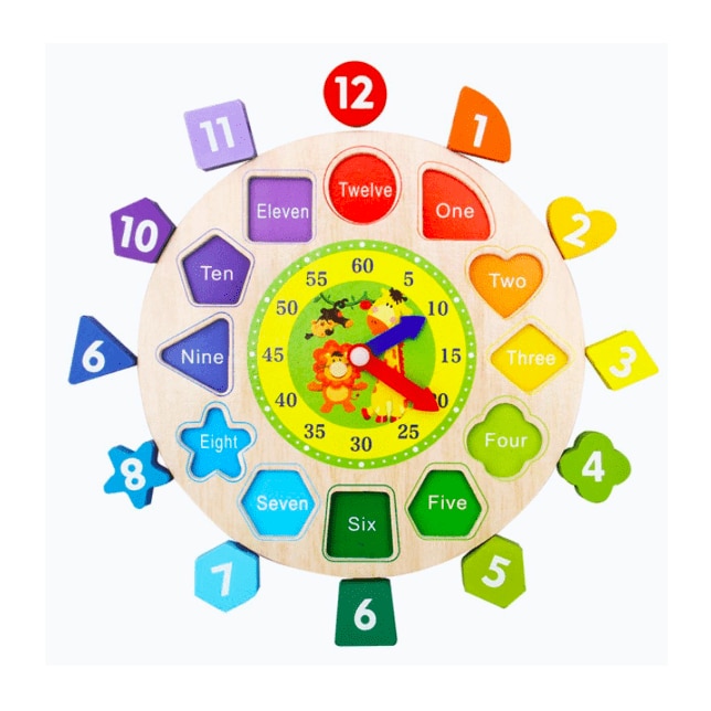 Ceas educativ cu diferite forme geometrice, Onore, Lemn, 18 cm diametru ...