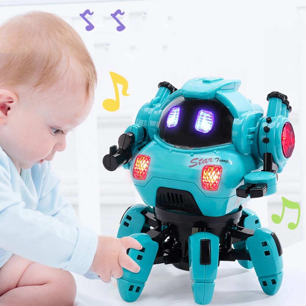 Robot dansator, de jucarie cu 5 picioruse, cu sunete si lumini, 16 cm ...