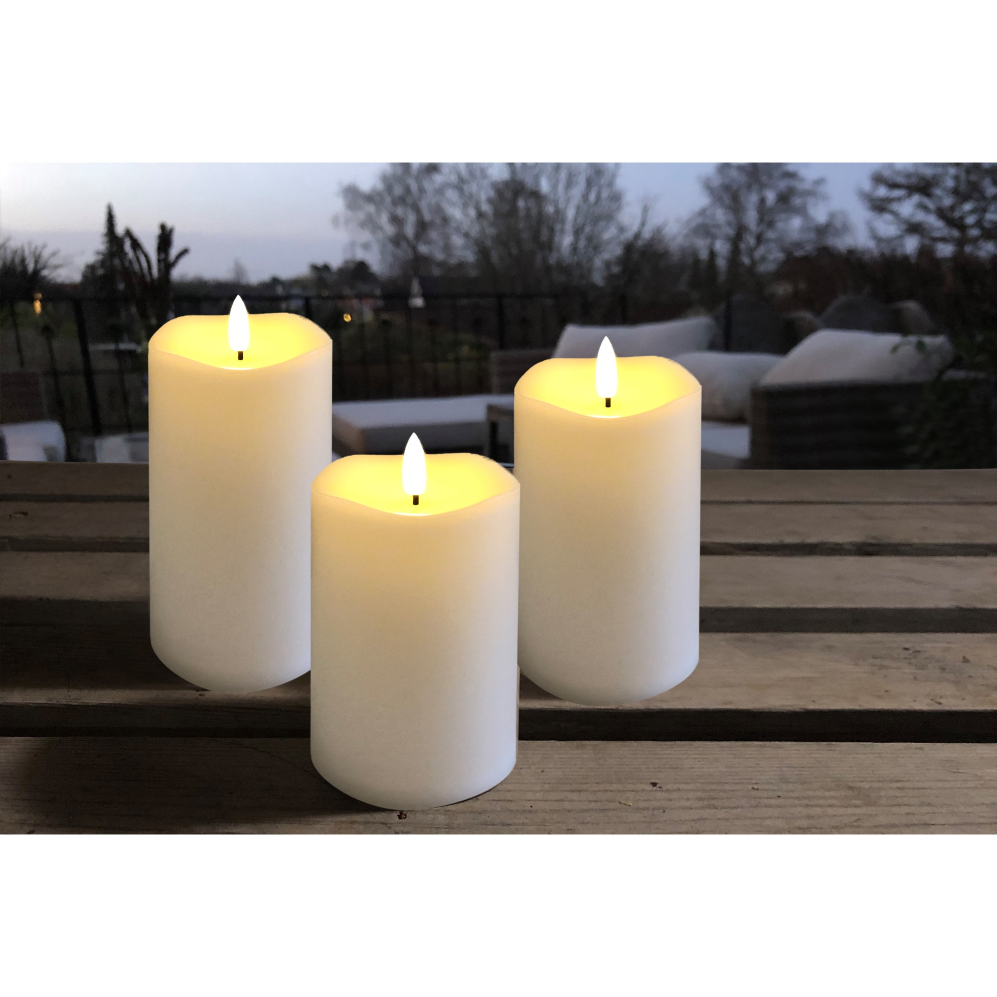Set 3 lumanari albe cu LED, pentru interior si exterior, flacara 3D ...
