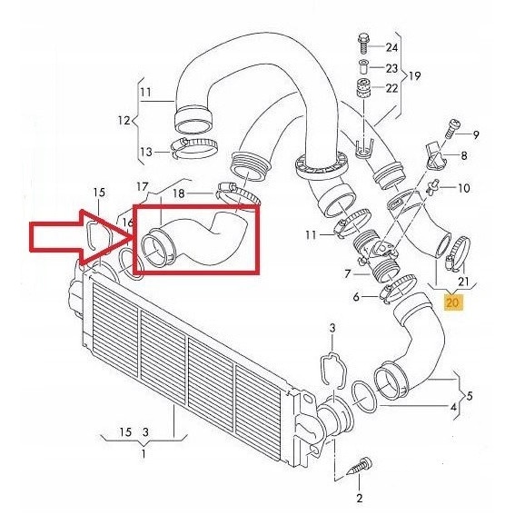 Furtun aer intercooler, Turborury, Vw Transporter t5 2.0 tdi 7E0145709 ...
