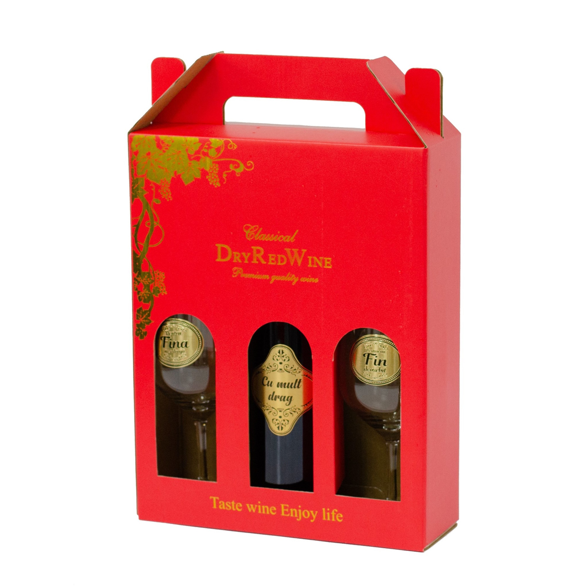 Set sticla de vin cu 2 pahare cu mesaje pentru fini - eMAG.ro