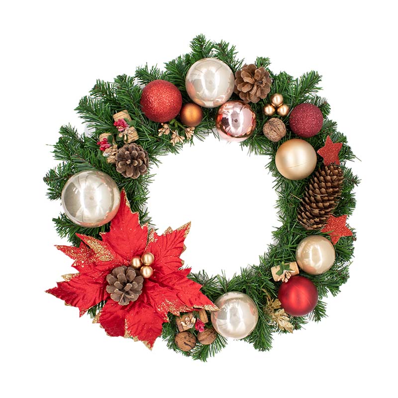 Декоративен елхов венец с кълба, елхови и борови шишарки и коледна елха ...