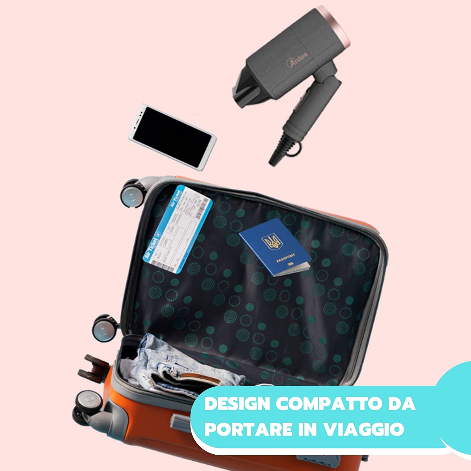 Utazási hajszárító Ardes Stylito ARPHON01, 1200 W, 2 hőmérséklet ...