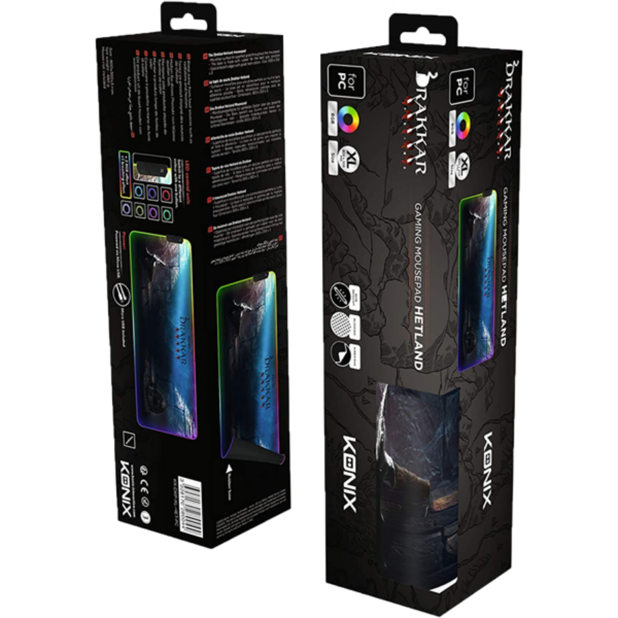 KONIX - DRAKKAR PC Hetland XL Gaming Mousepad 800x300mm, цветен RGB LED ...