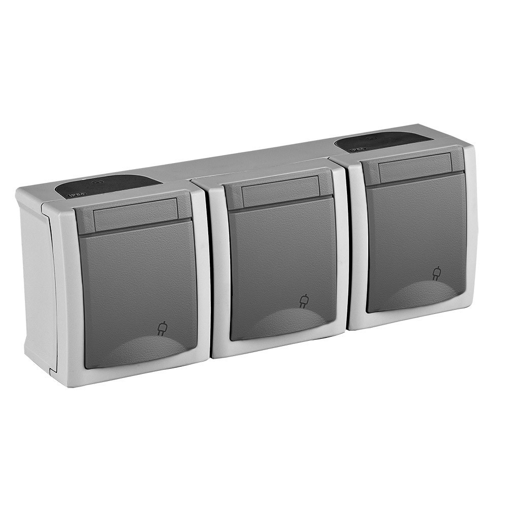 Priza tripla cu impamantare IP54 Pacific Panasonic, PT, gri - eMAG.ro