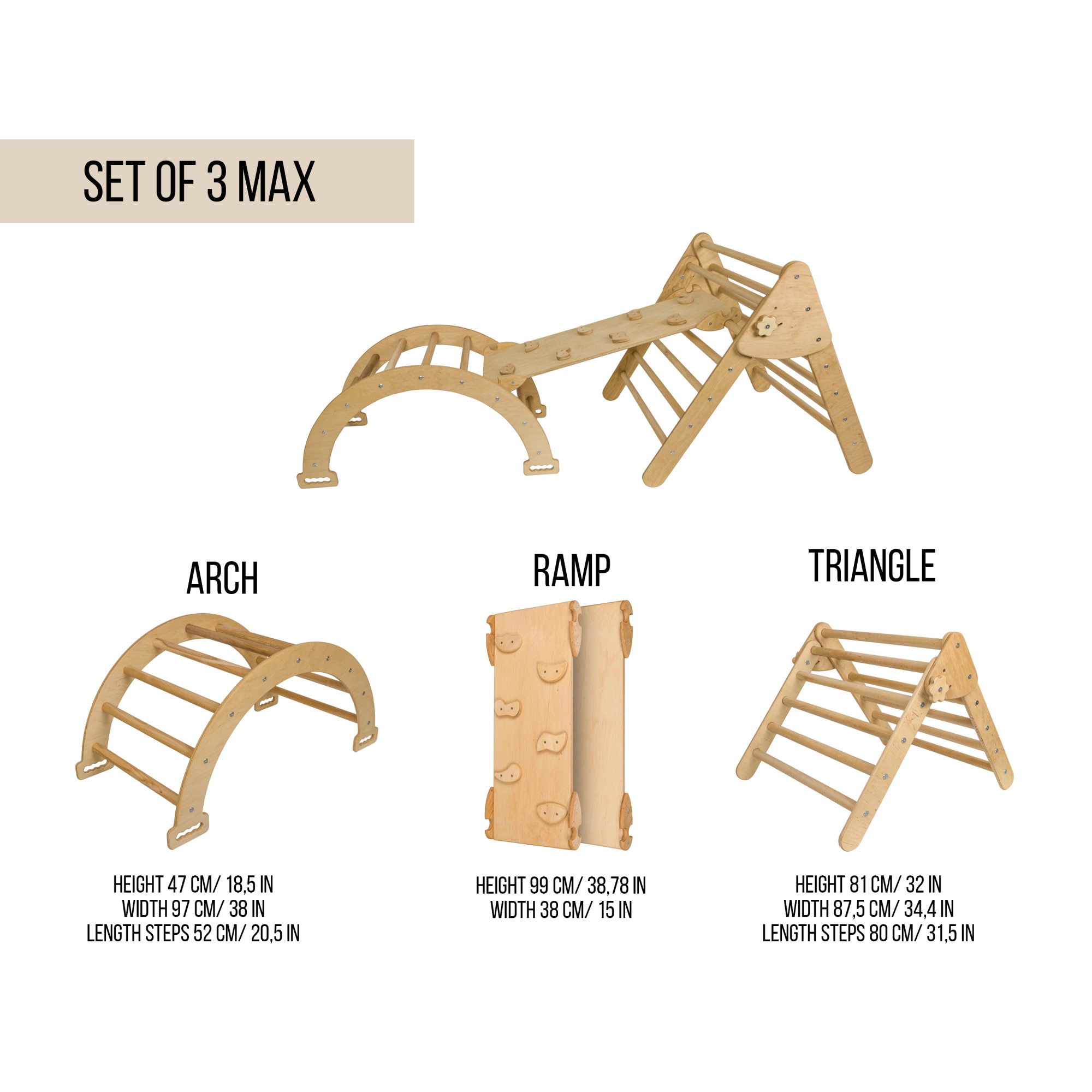 Set de catarare mare 3 in 1, Triunghi Pikler cu Rampa si Arc Escaladare ...