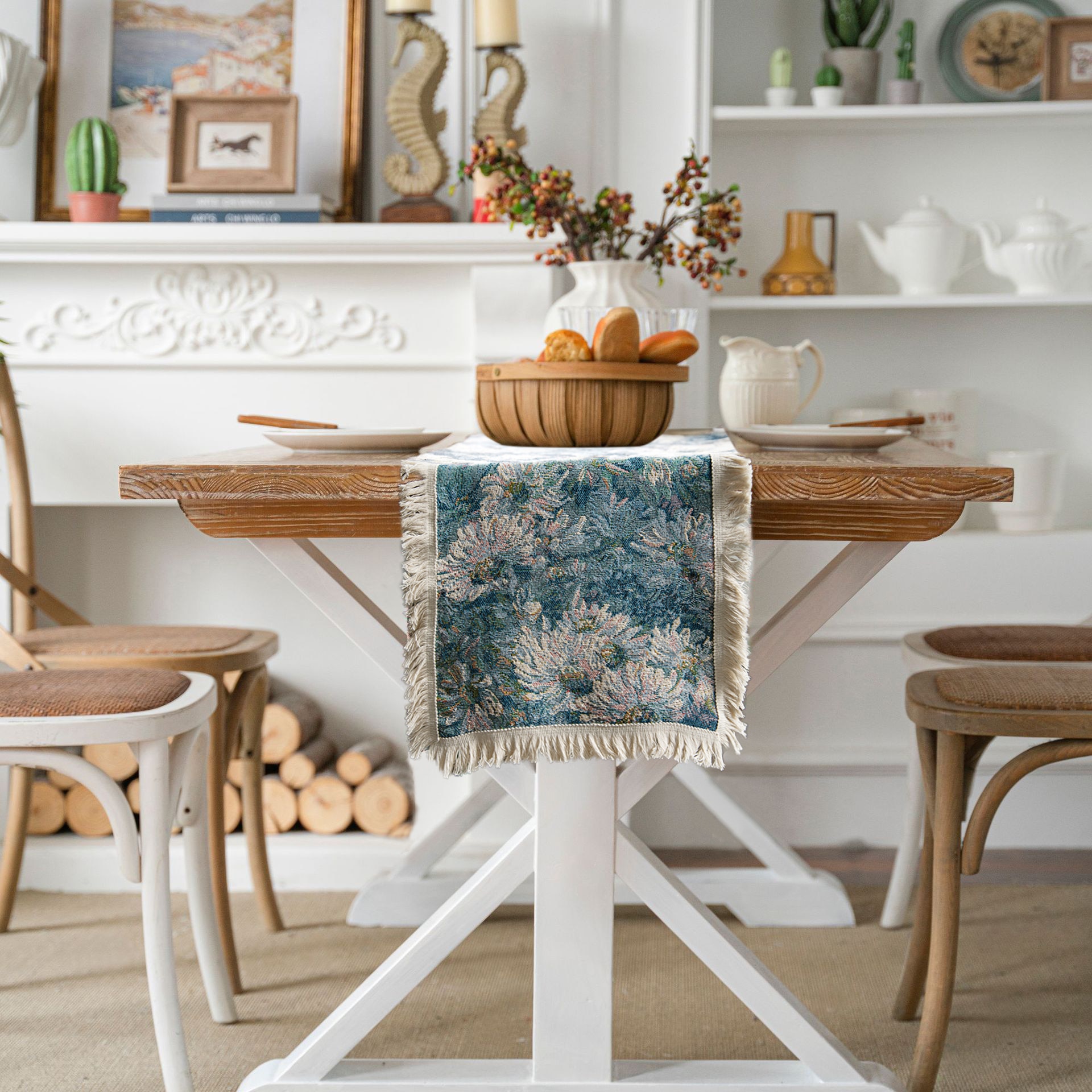 Traversa de masa, Sooye, In/Bumbac, 30x300 cm, Albastru - eMAG.ro