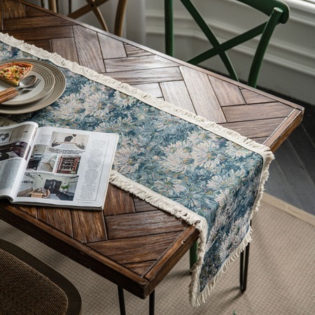 Traversa de masa, Sooye, In/Bumbac, 30x300 cm, Albastru - eMAG.ro