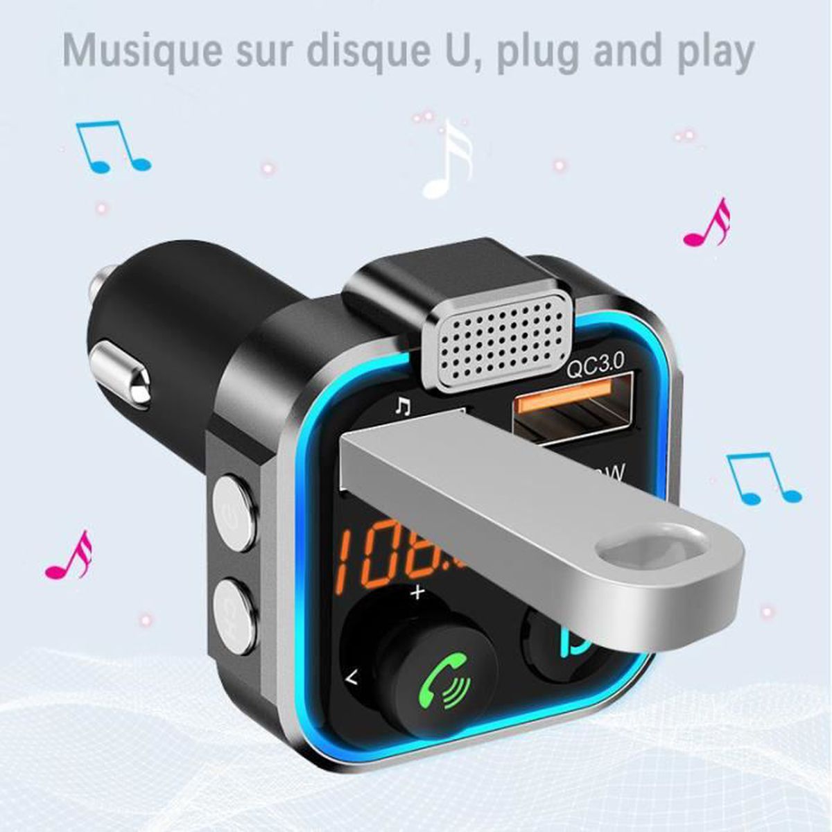 Modulator FM Auto, Bluetooth 5.0, incarcator auto Fastcharge 3.0, USB ...