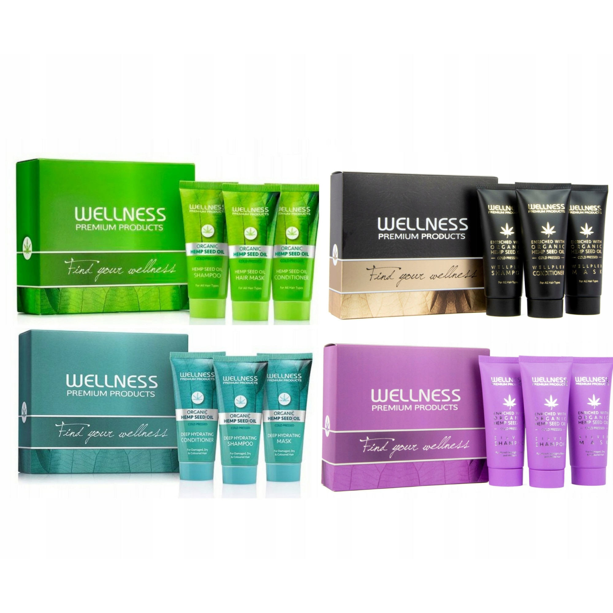 Set 4 Travel Mini Kit, Wellness Premium Products, Reparare/Blonde/Hidratare/Regenerare, 12x50ml ...