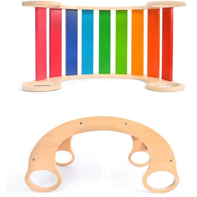 Balansoar din lemn Rainbow Rocker Montessori, multicolor, Toyska® - eMAG.ro