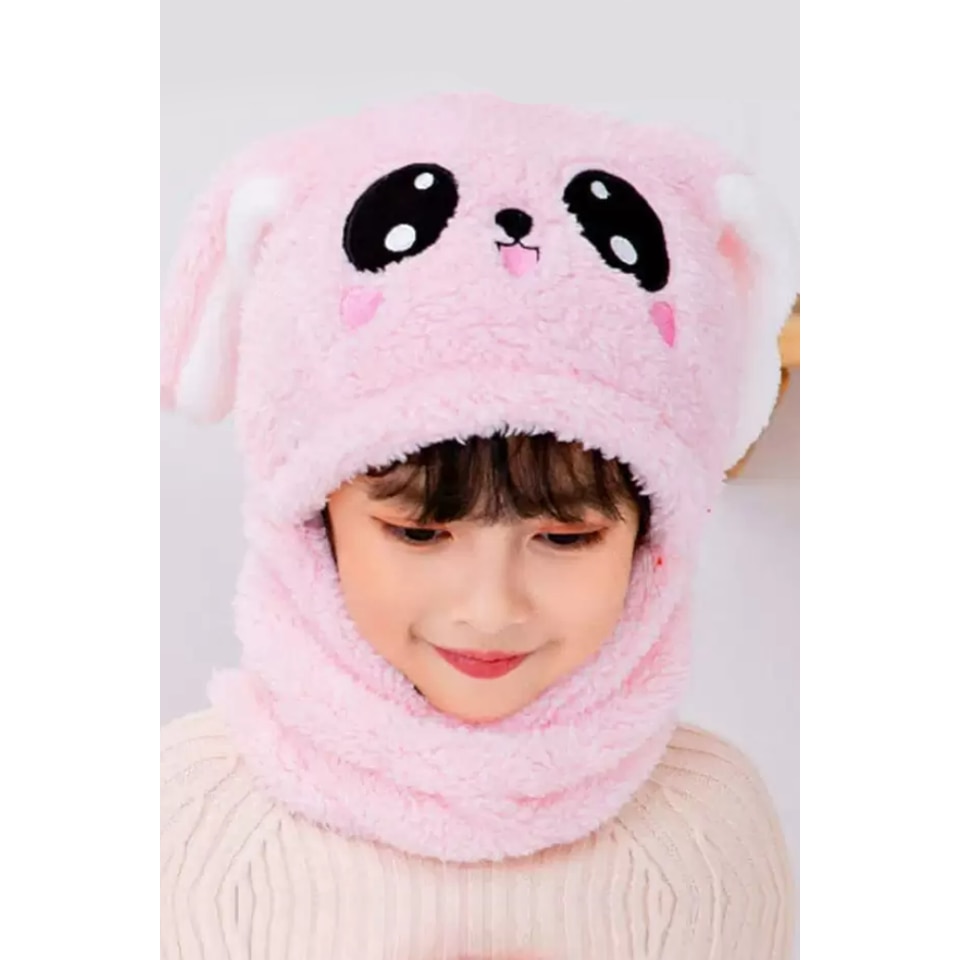 Caciula pentru copii, tip cagula, model iepuras vesel, 1-5 ani, roz ...