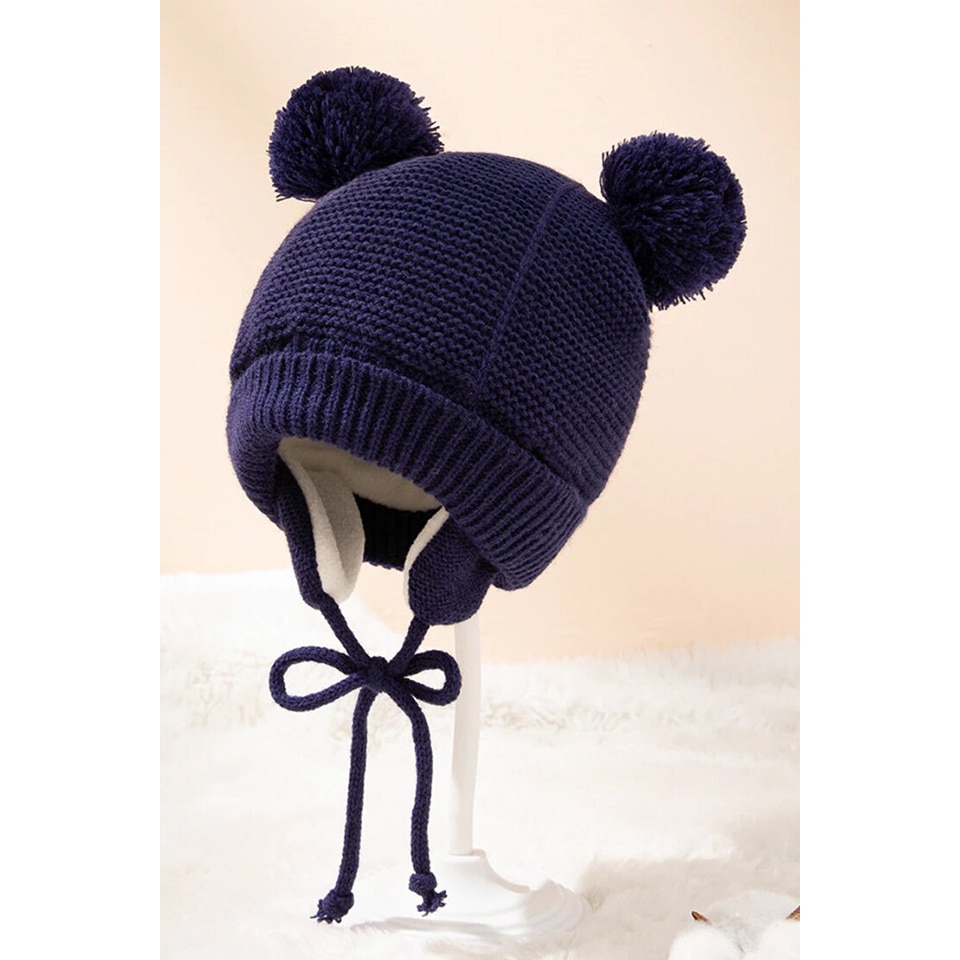 Set caciula copii cu manusi pentru iarna, model cu urechi pom pom, 1-4 ...