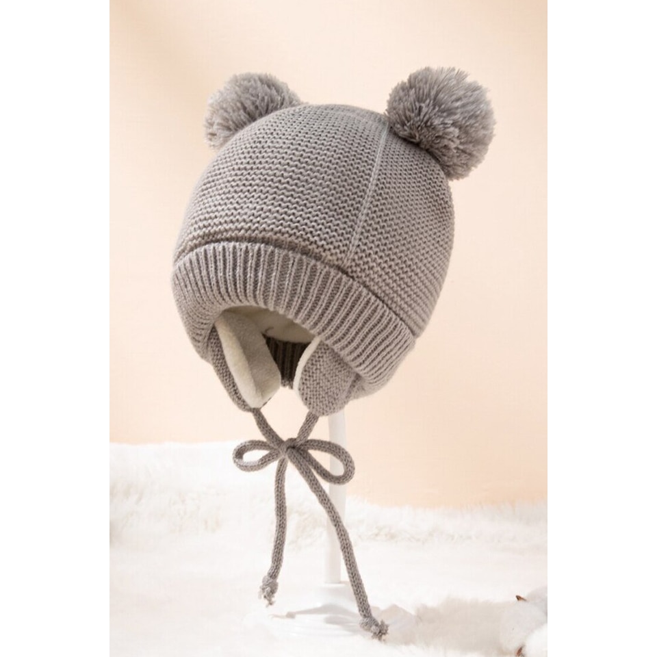 Set caciula copii cu manusi pentru iarna, model cu urechi pom pom, 1-4 ...