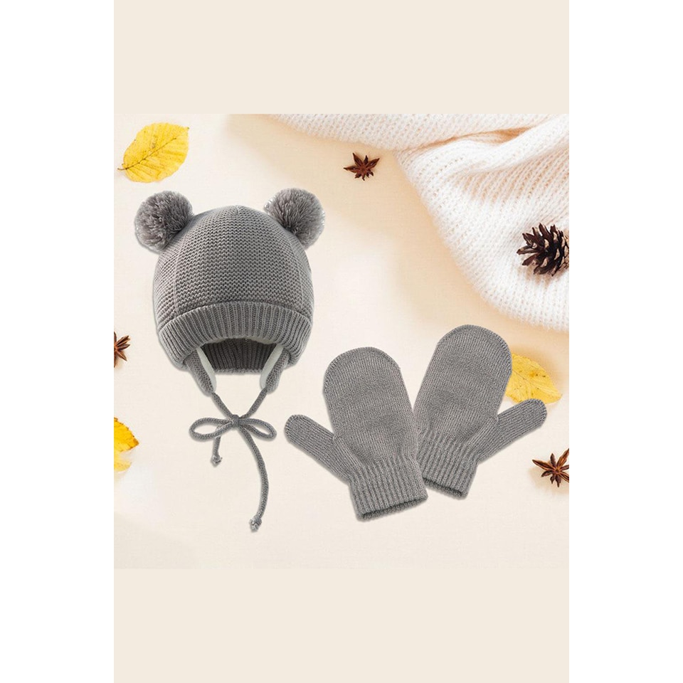 Set caciula copii cu manusi pentru iarna, model cu urechi pom pom, 1-4 ...