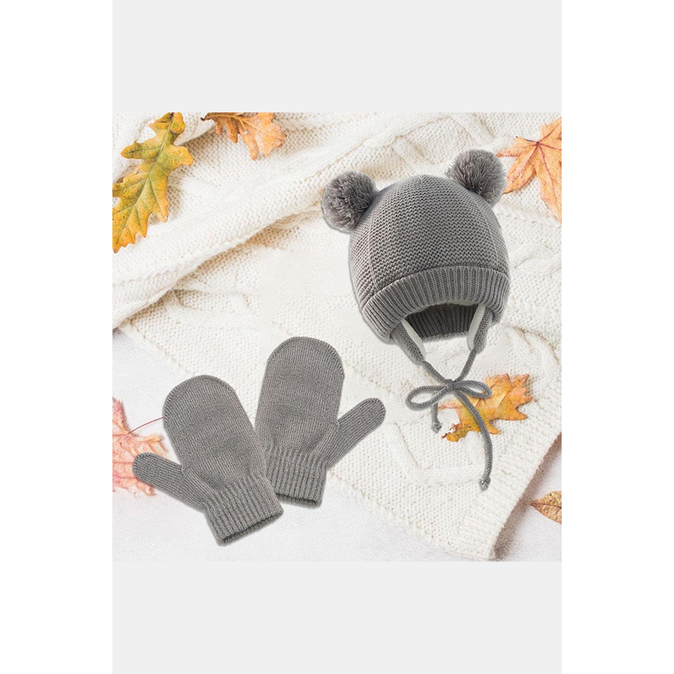 Set caciula copii cu manusi pentru iarna, model cu urechi pom pom, 1-4 ...