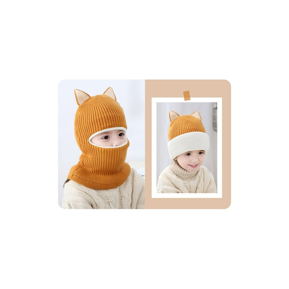 Caciula pentru copii, tip cagula, model cu urechi de pisica ascutite ...