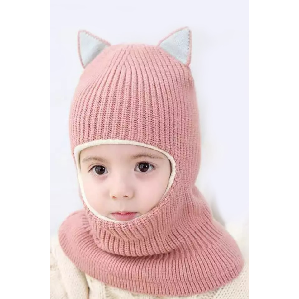 Caciula pentru copii, tip cagula, model cu urechi de pisica ascutite ...