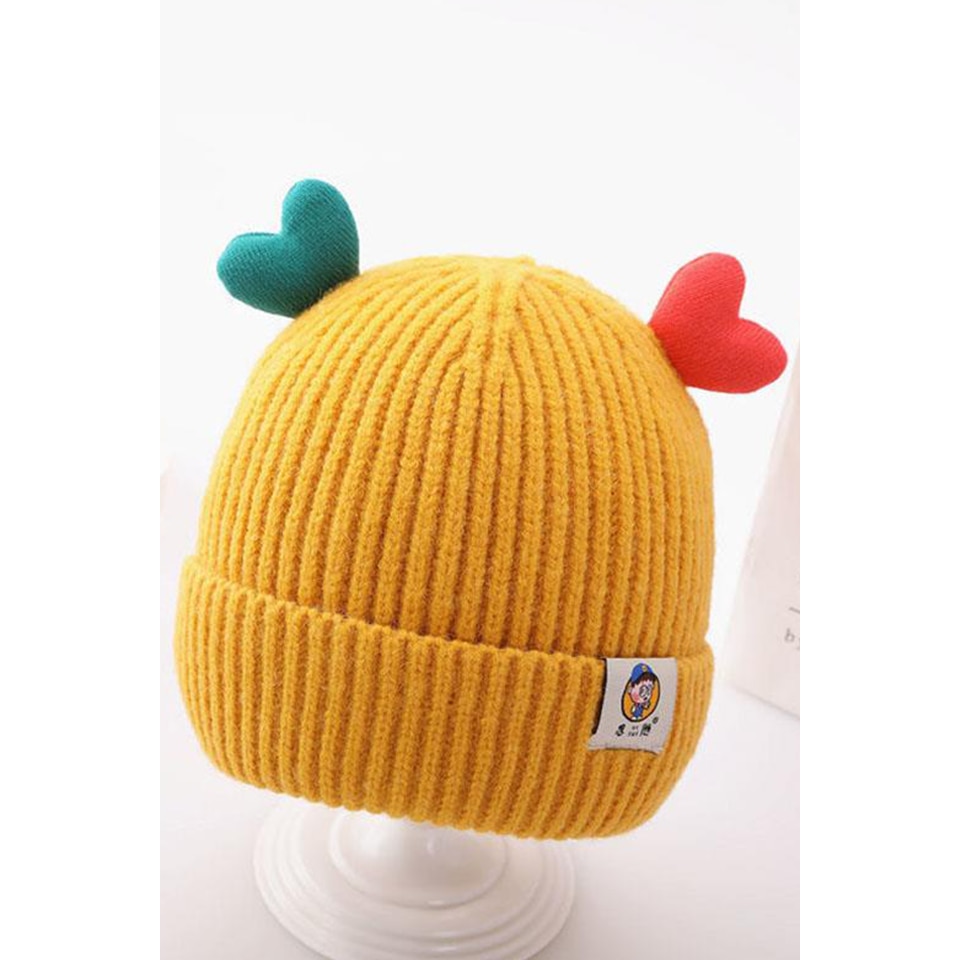 Caciula pentru copii, model cu urechi inimioare, 1-4 ani, galbena ...