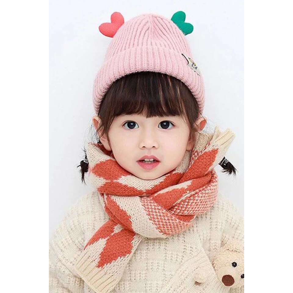 Caciula pentru copii, model cu urechi inimioare, 1-4 ani, roz, EFAYN ...