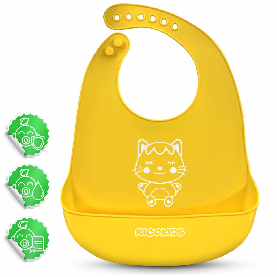 Baveta din silicon, Ricokids, cu buzunar, pentru hranirea copilului ...