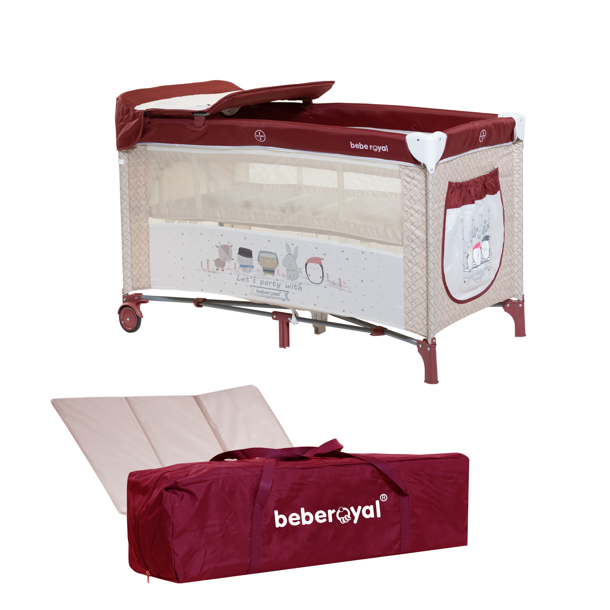 Patut pliabil Beberoyal - Little Friends cu doua nivele, Geanta ...