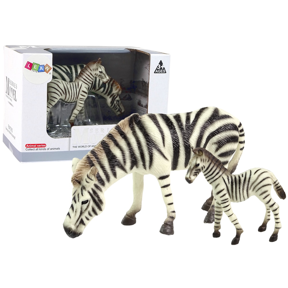 Set 2 figurine, Lean Toys, Zebra cu pui, Alb/Negru - eMAG.ro
